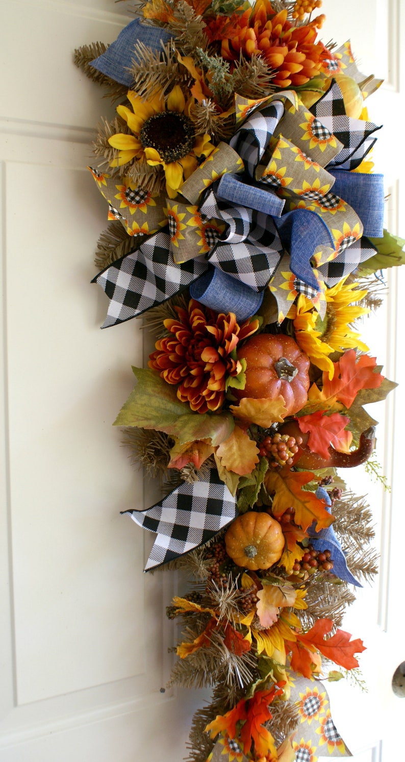 Fall Farmhouse Swag Rustic Autumn Swag Rustic Sunflower | Etsy
