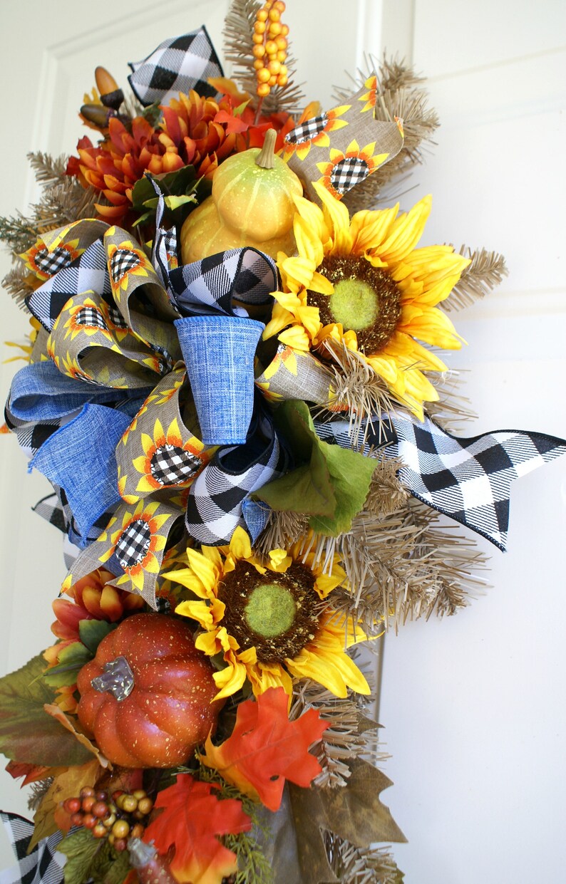 Fall Farmhouse Swag Rustic Autumn Swag Rustic Sunflower - Etsy