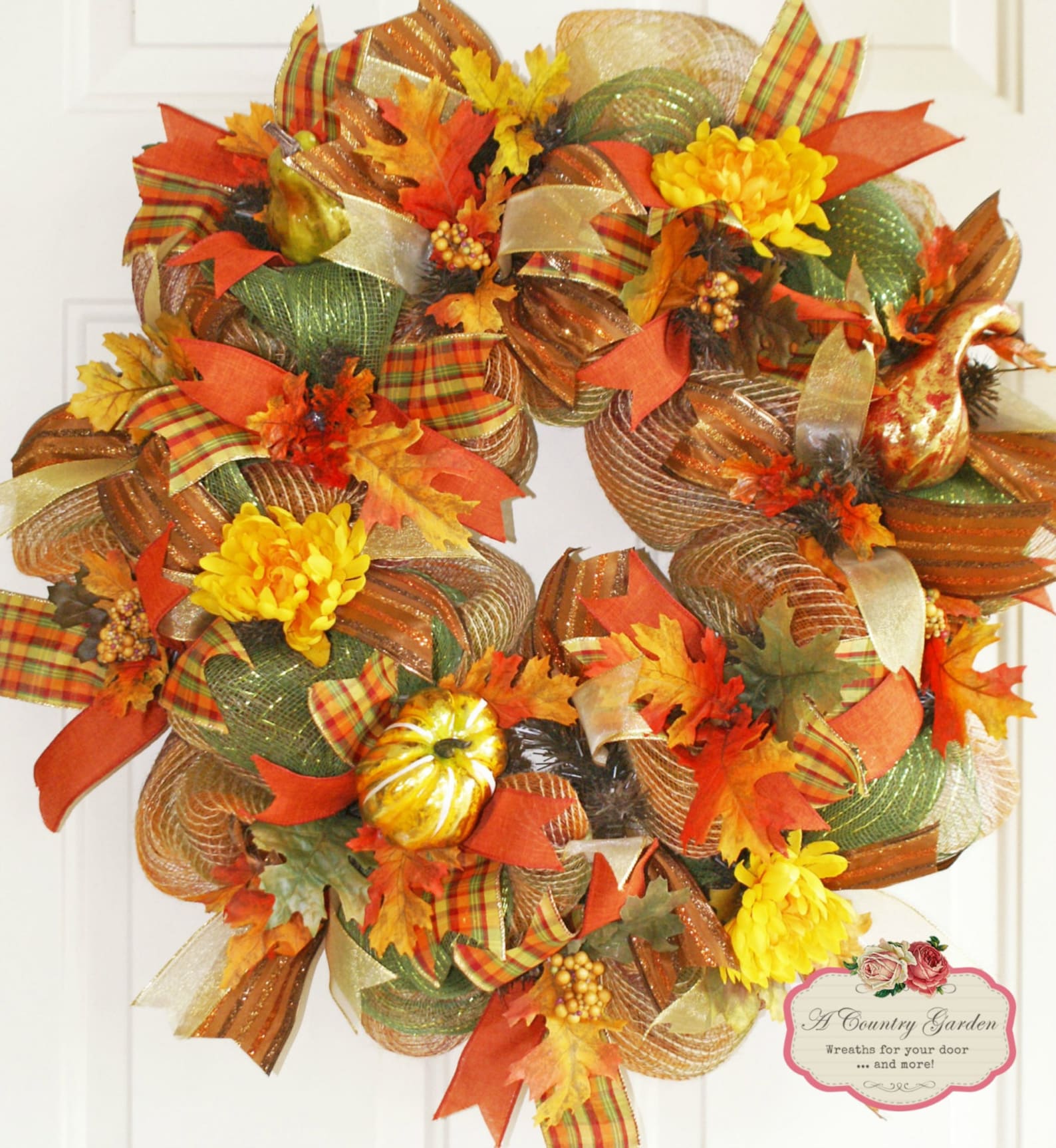 Deco Mesh Autumn Leaves Wreath Fall Deco Mesh Door Wreath - Etsy