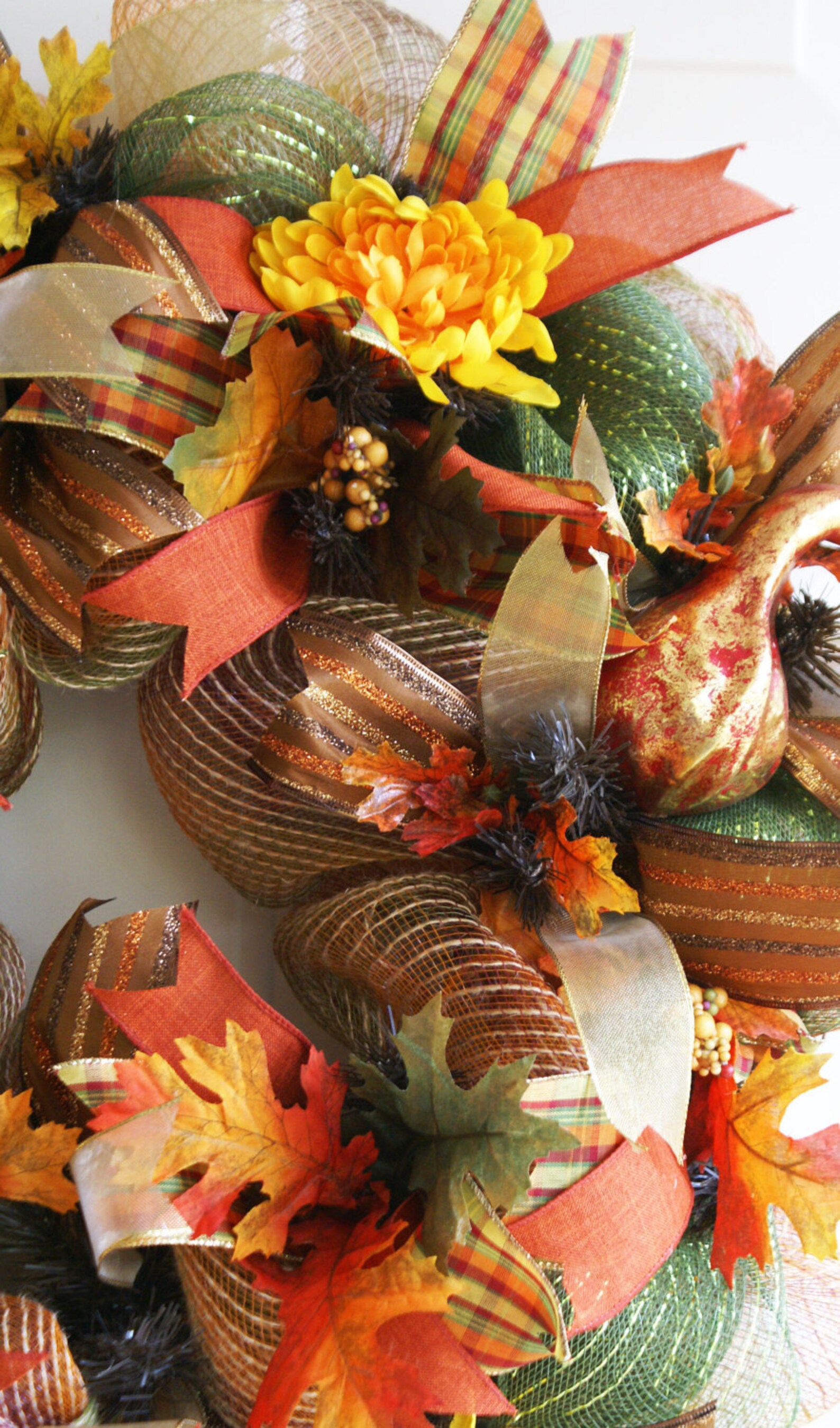 Deco Mesh Autumn Leaves Wreath Fall Deco Mesh Door Wreath - Etsy