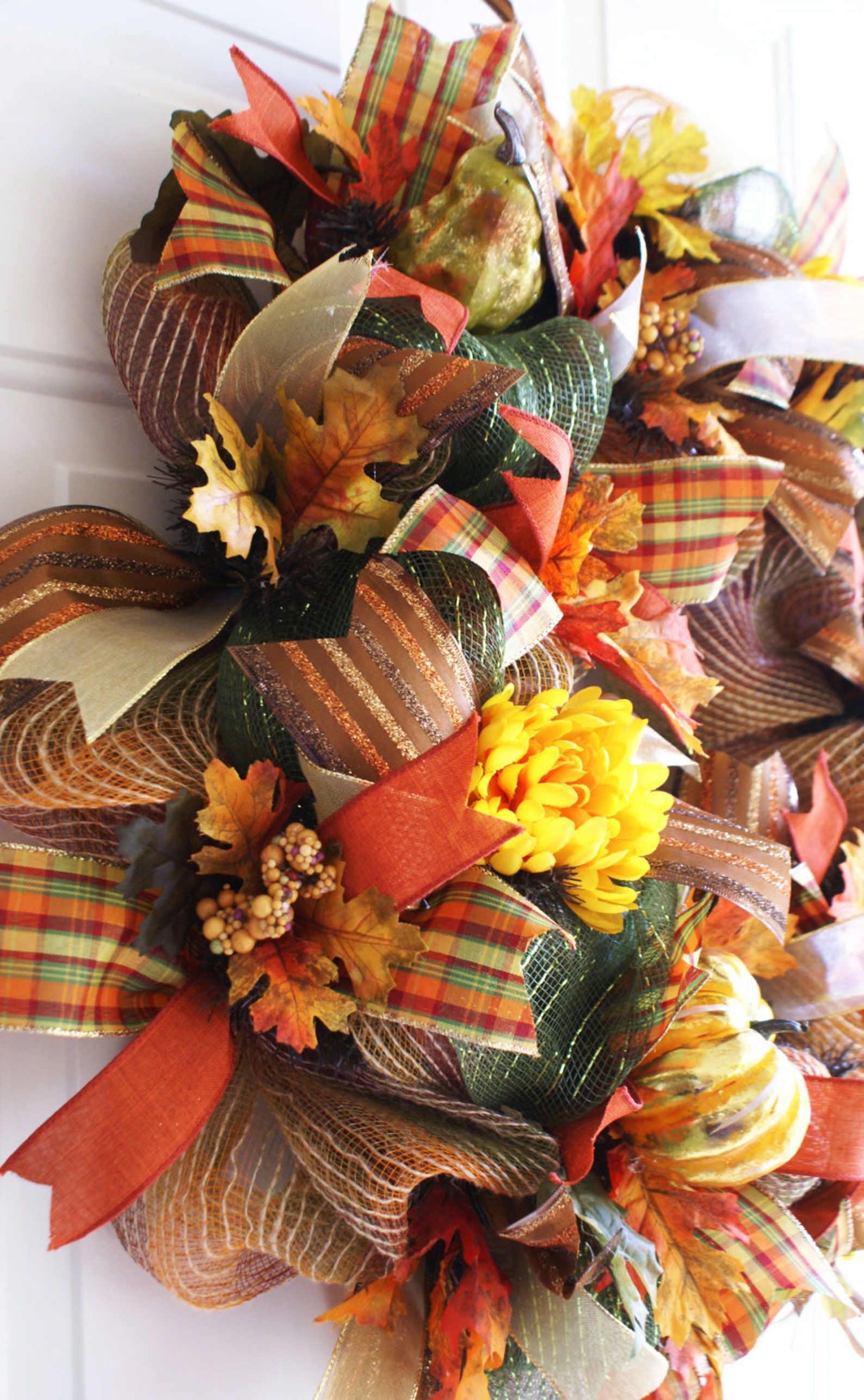 Deco Mesh Autumn Leaves Wreath Fall Deco Mesh Door Wreath - Etsy