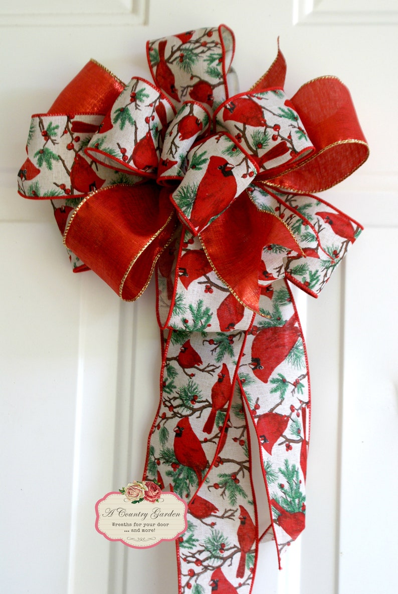Country Christmas Bow, Cardinal Country Christmas Bow, Rustic Christmas ...