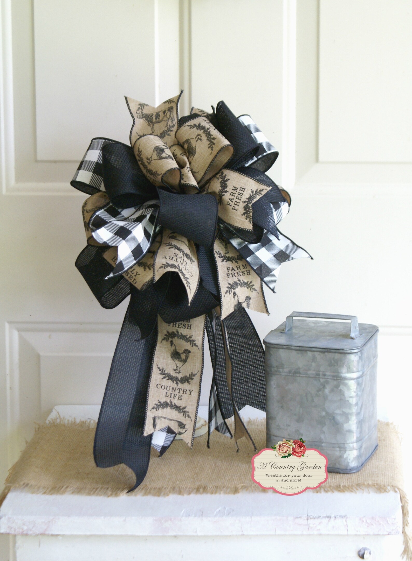 Fall Farmhouse Bow - Rustic Fall Country Bow~ French Country Bow -black ...