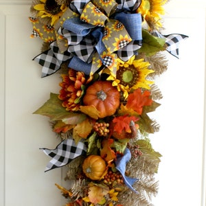 Fall Farmhouse Swag, Rustic Autumn Swag, Rustic Sunflower Swag, Autumn ...
