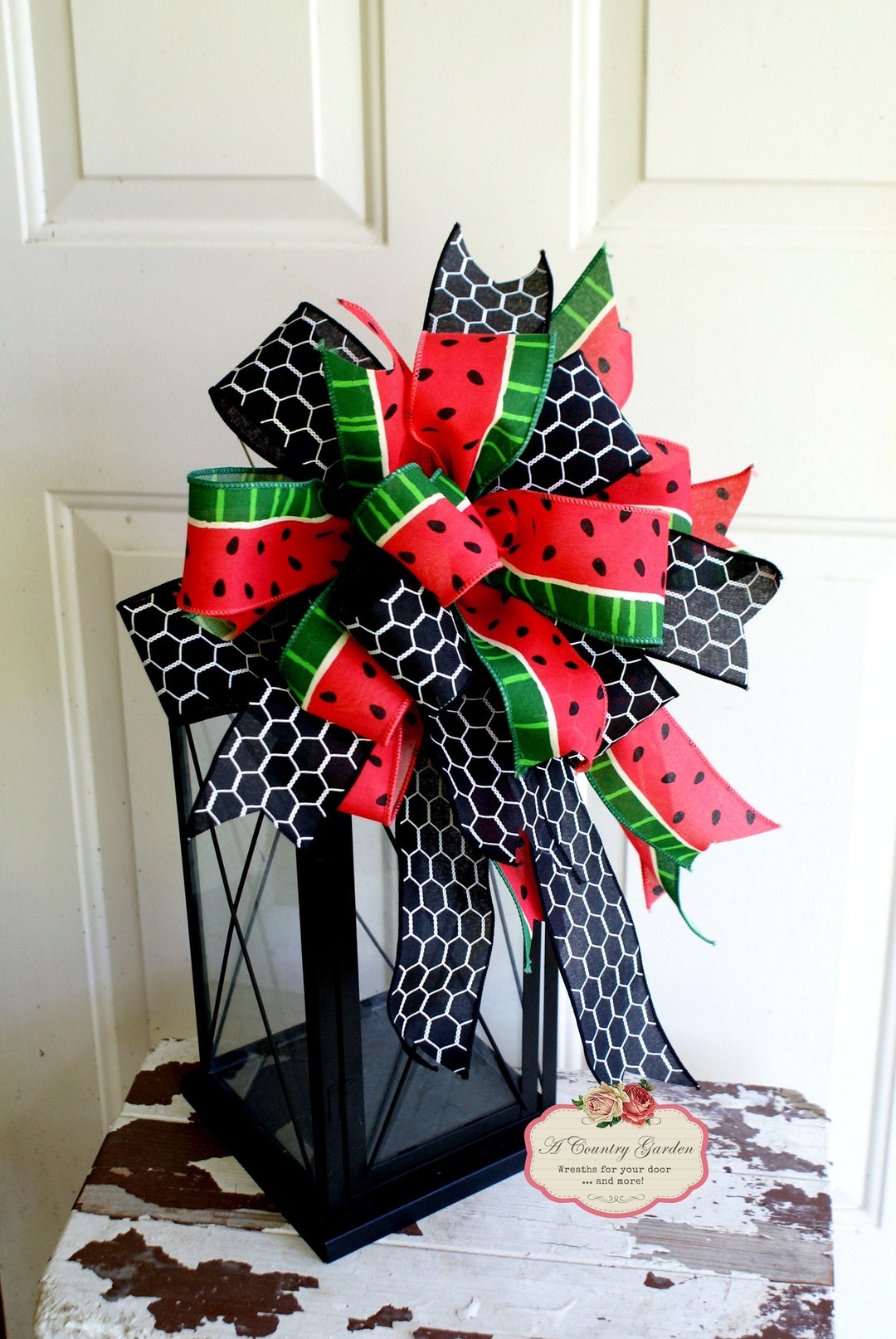 Summer Watermelon Bow, Country Wreath Bow, Summer Farmhouse Door Bow ...