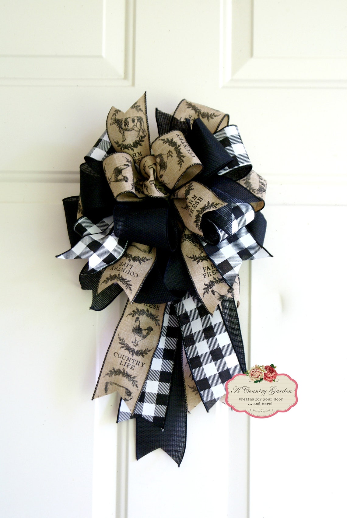 Fall Farmhouse Bow - Rustic Fall Country Bow~ French Country Bow -black ...