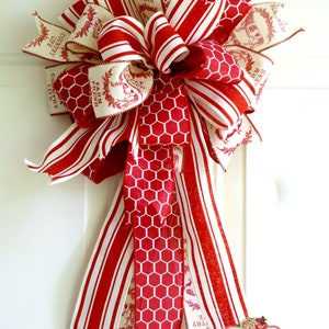 Farmhouse Style Ivory and Red Door Bow, Country Style Red Bow, French ...