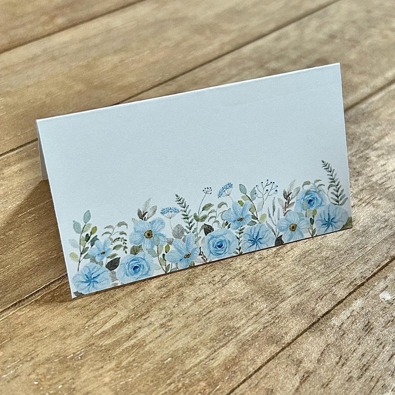 Place Cards | Light Blue Floral (digital Download) Blank Place Cards ...