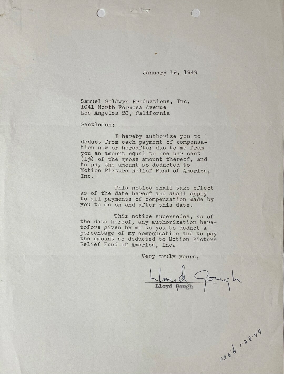 Lloyd Gough Vintage Autographed Autograph Signed Samuel Goldwyn ...