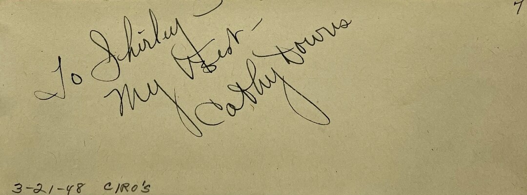 Cathy Downs Autographed Hand Signed Vintage 2" X 5" Album Page 1948 the ...