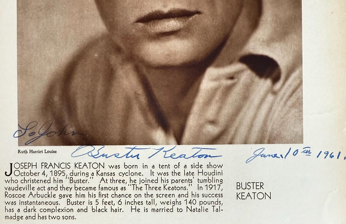 BUSTER KEATON Signed Autographed 1930 Photoplay Book Page Picture ...