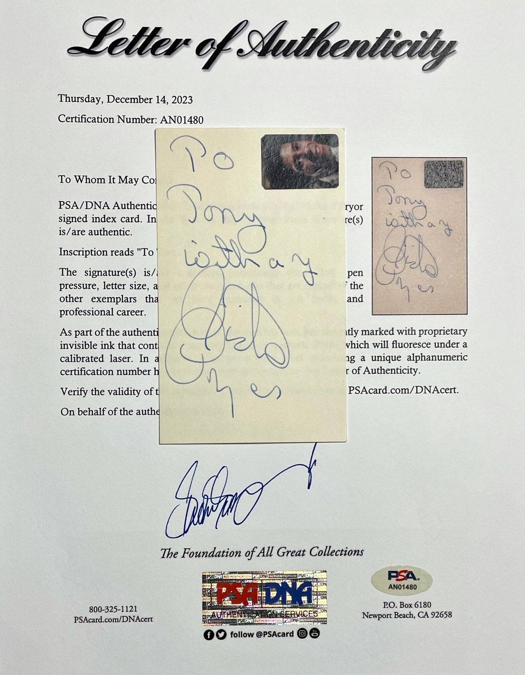 Richard Pryor Signed Autographed 3" X 5" Index Card Comedian Rare PSA ...