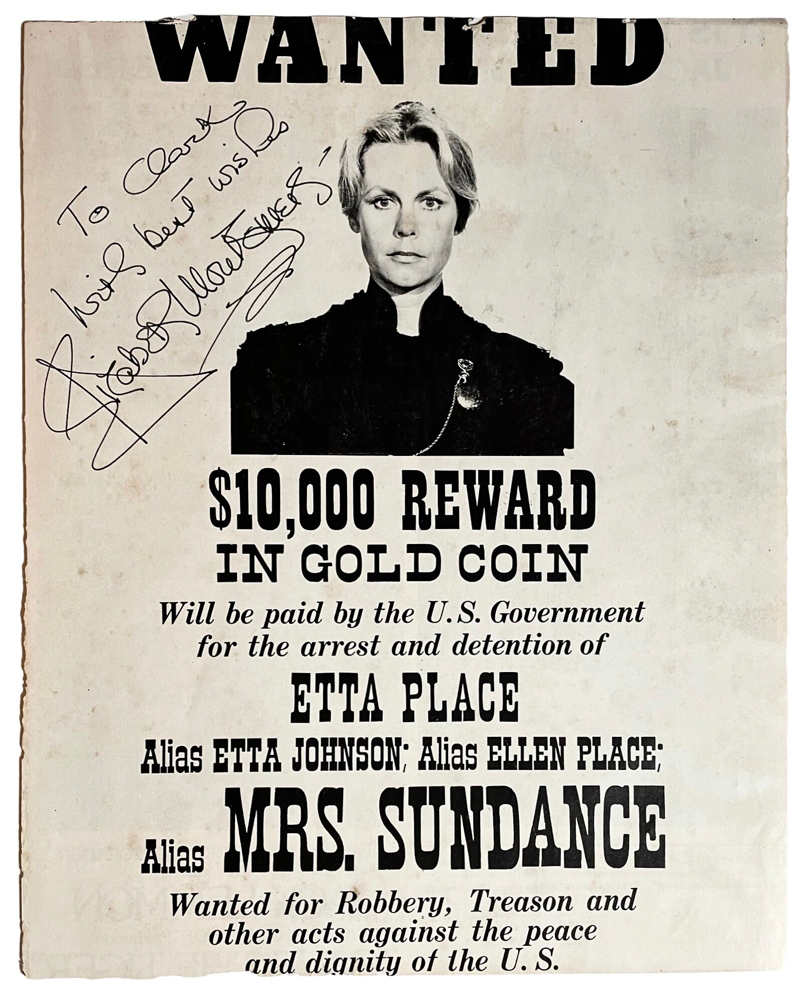 Elizabeth Montgomery Autographed Signed Vintage 8 X 10 Wanted Poster