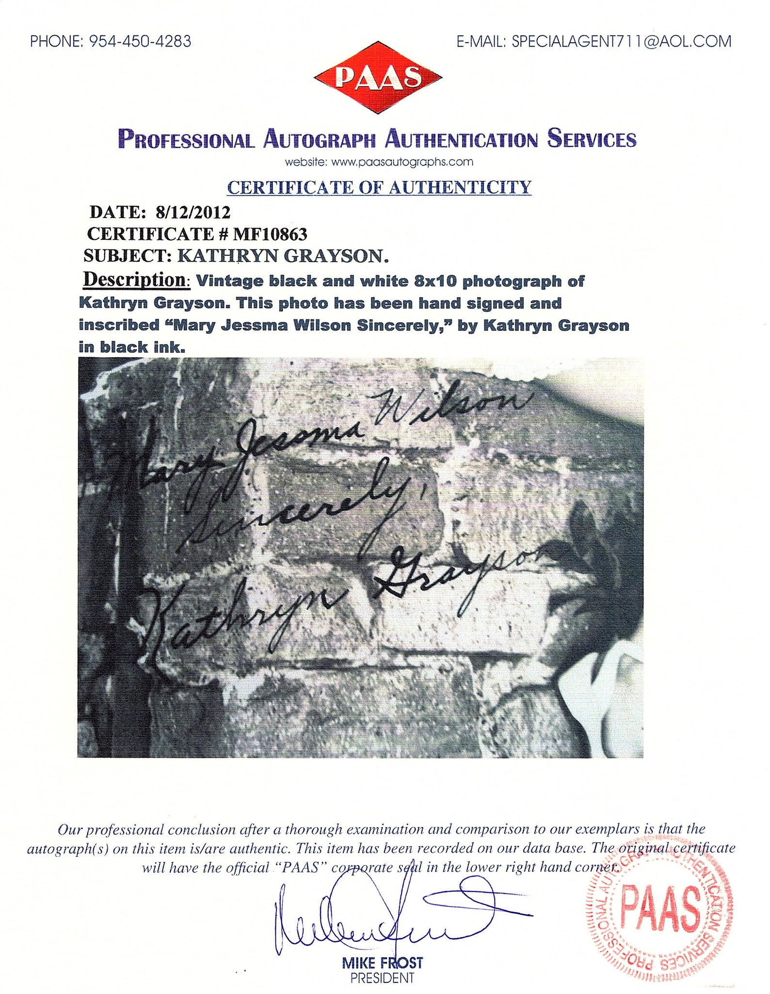 Kathryn Grayson Vintage Autographed Autograph Signed Hollywood | Etsy