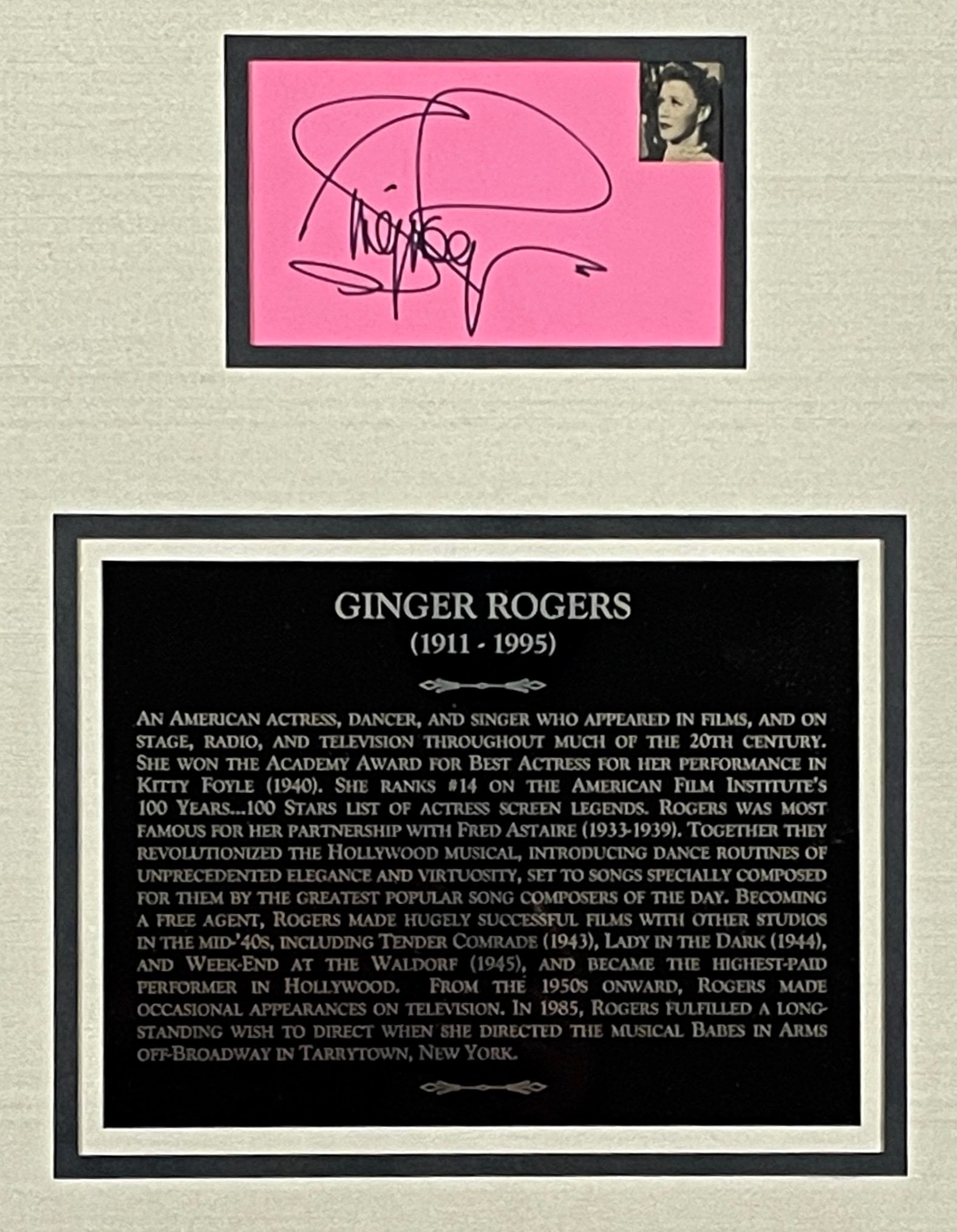 Ginger Rogers Autograph Signed 11 X 14 Vintage Photo Plus Autographed ...