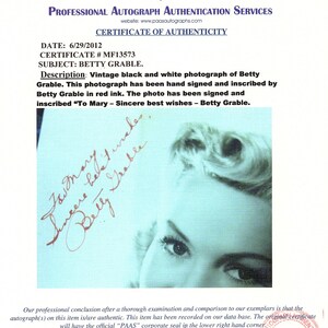 Betty Grable Vintage Autographed Autograph Signed Hollywood Film Movie ...