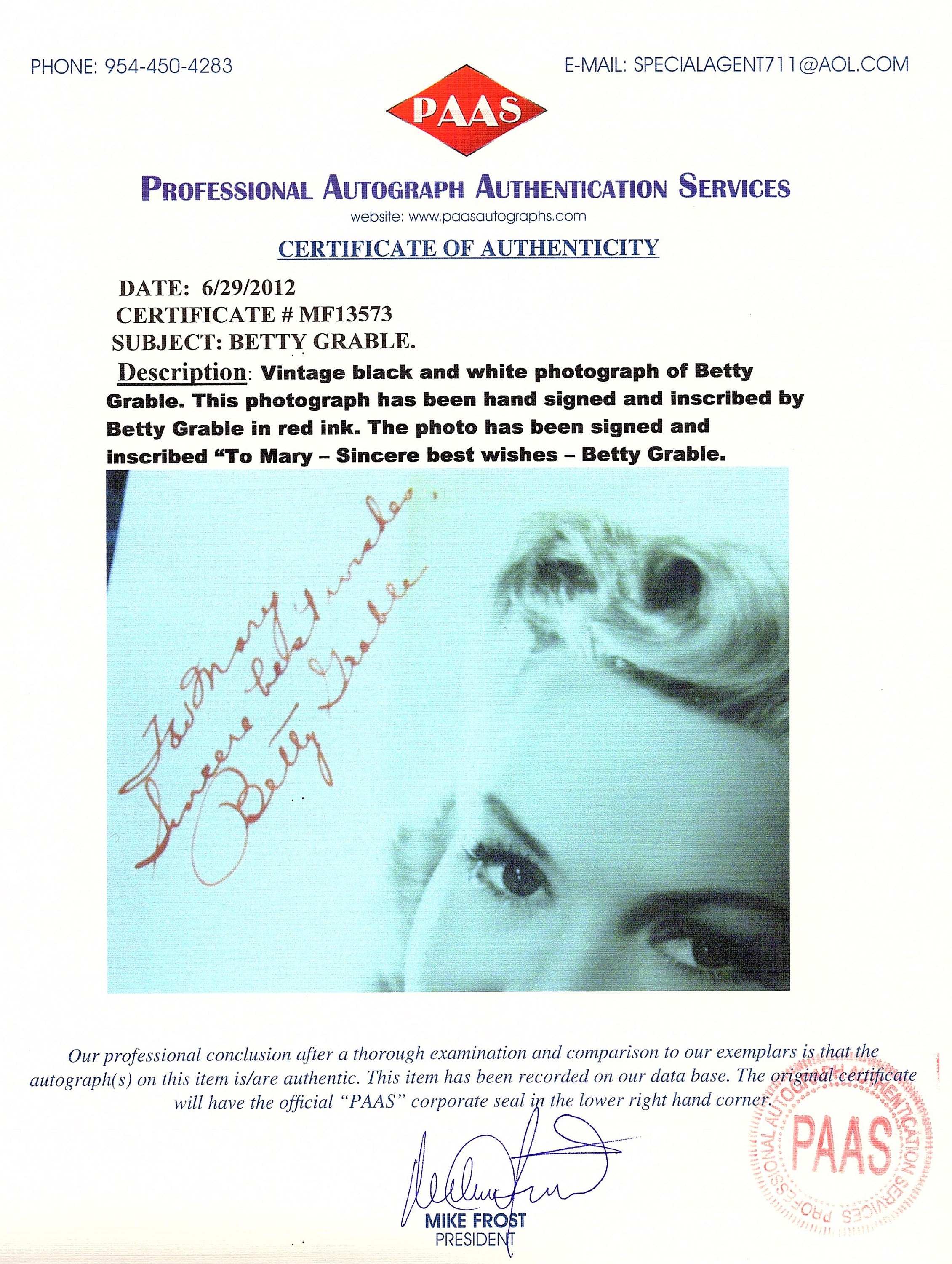 Betty Grable Vintage Autographed Autograph Signed Hollywood Film Movie ...
