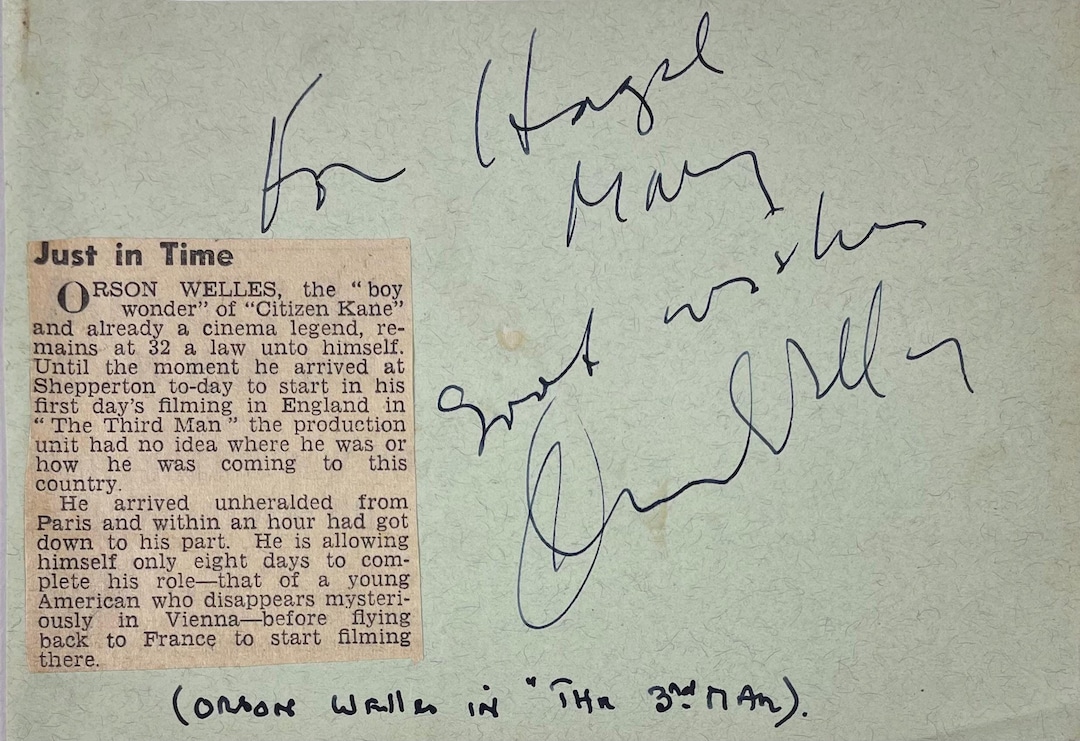 Orson Welles Autograph Signed 3"x 5" Album Page Citizen Kane Touch of ...