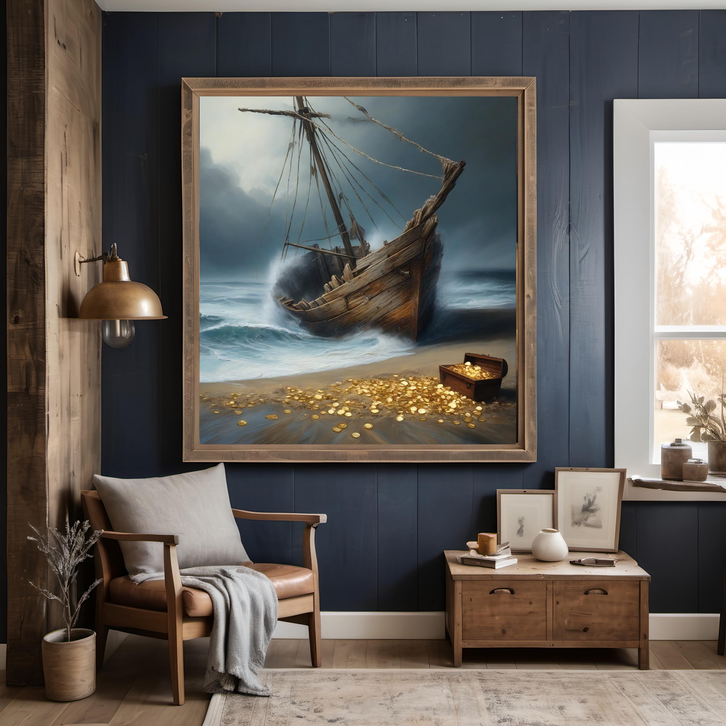 Shipwreck Treasure Chest Print: Nautical Pirate Scene (digital Download ...