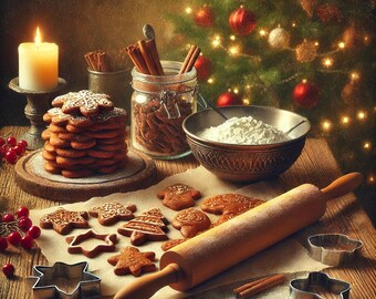 Vintage Christmas Baking Still Life Art: Festive Holiday Decor (digital ...
