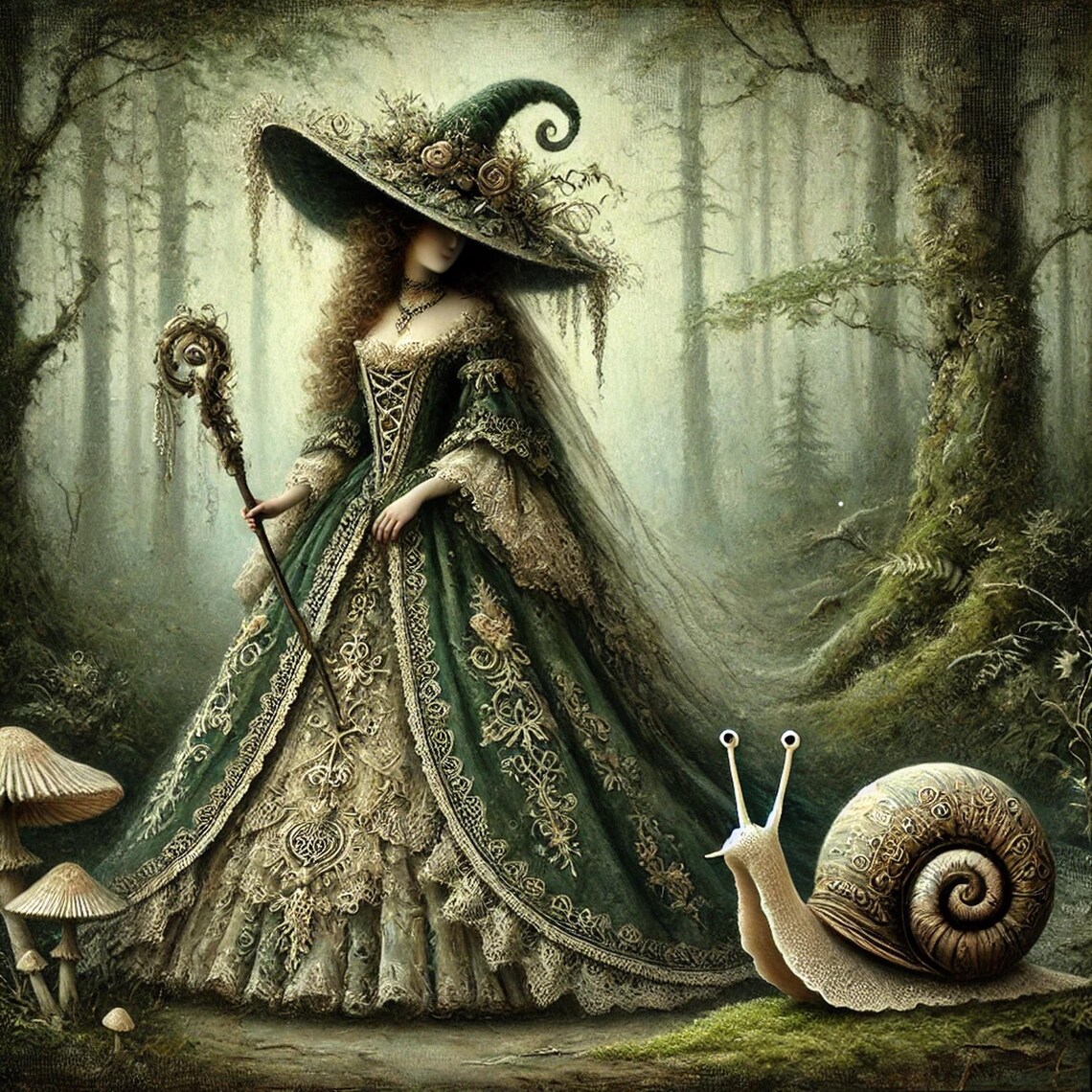 Gothic Forest Witch Art: Vintage Fairytale Snail Print (digital ...
