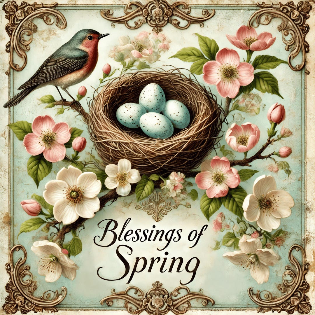 Vintage Easter Sign Wall Art Bird and Nest Digital Print Antique ...