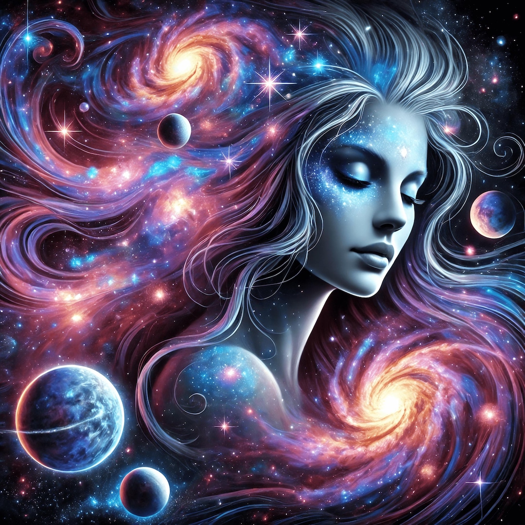 Cosmic Female Digital Art Print, Celestial Galaxy Wall Art, Mystic ...