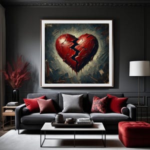 Broken Heart Impressionist Digital Print Cracked Red Heart Wall Art ...