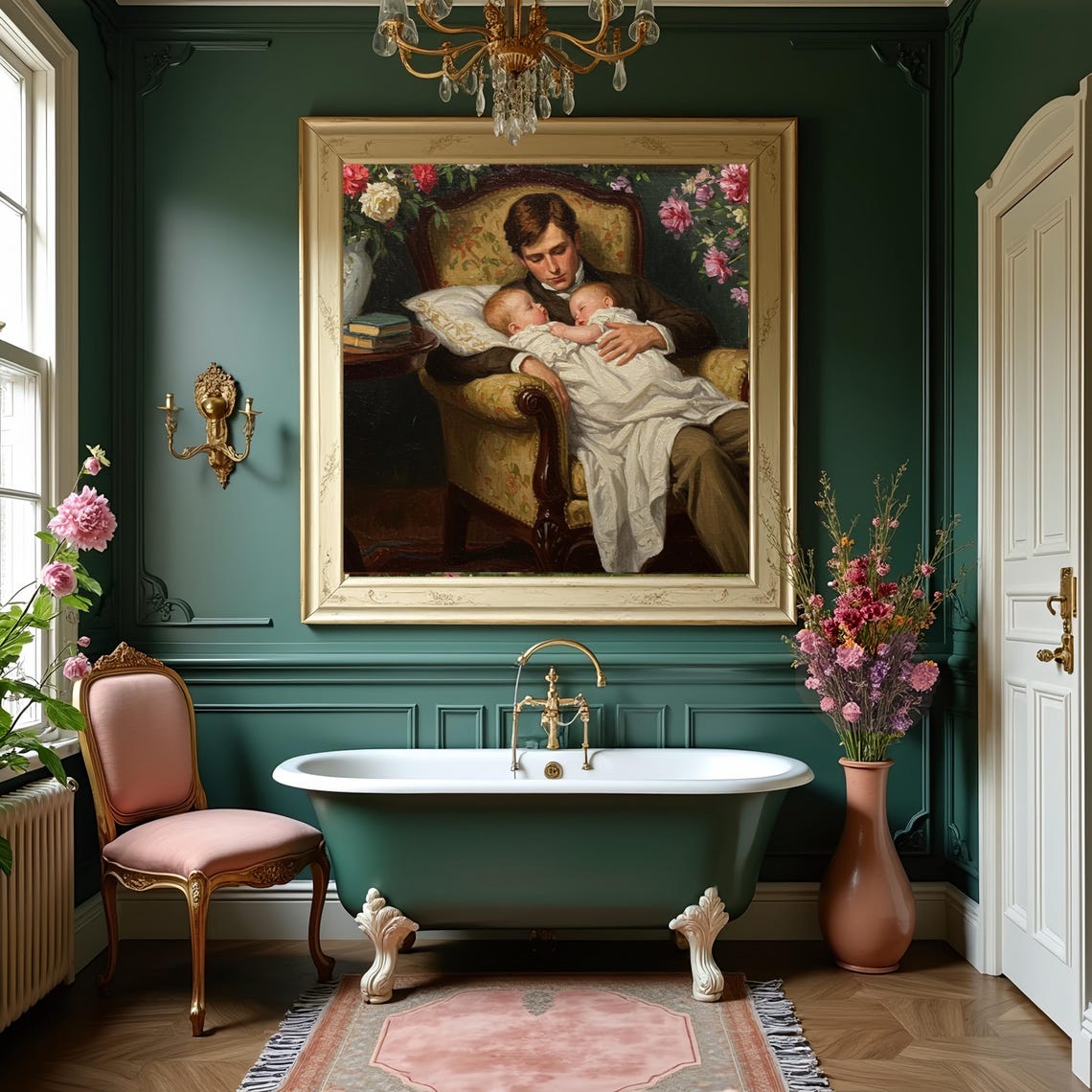 Father & Twin Babies Vintage Painting: Sentimental Wall Art (digital ...