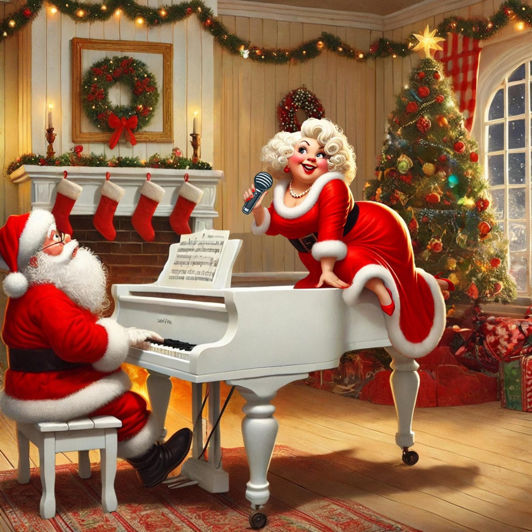 Santa and Mrs. Claus Making Music Wall Art Festive Christmas Decor ...