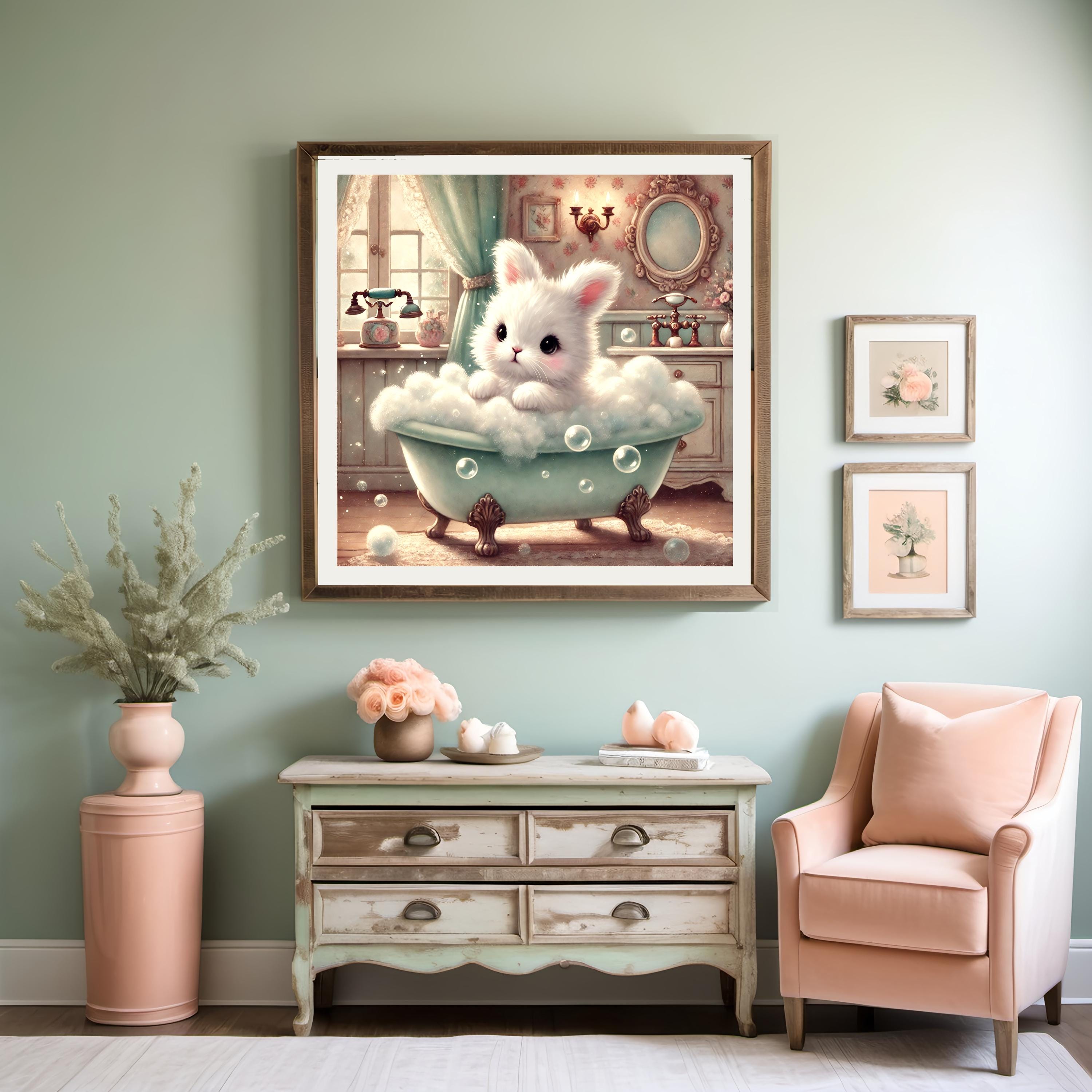 Bunny Bubble Bath Print: Whimsical Nursery Art (digital Download) - Etsy