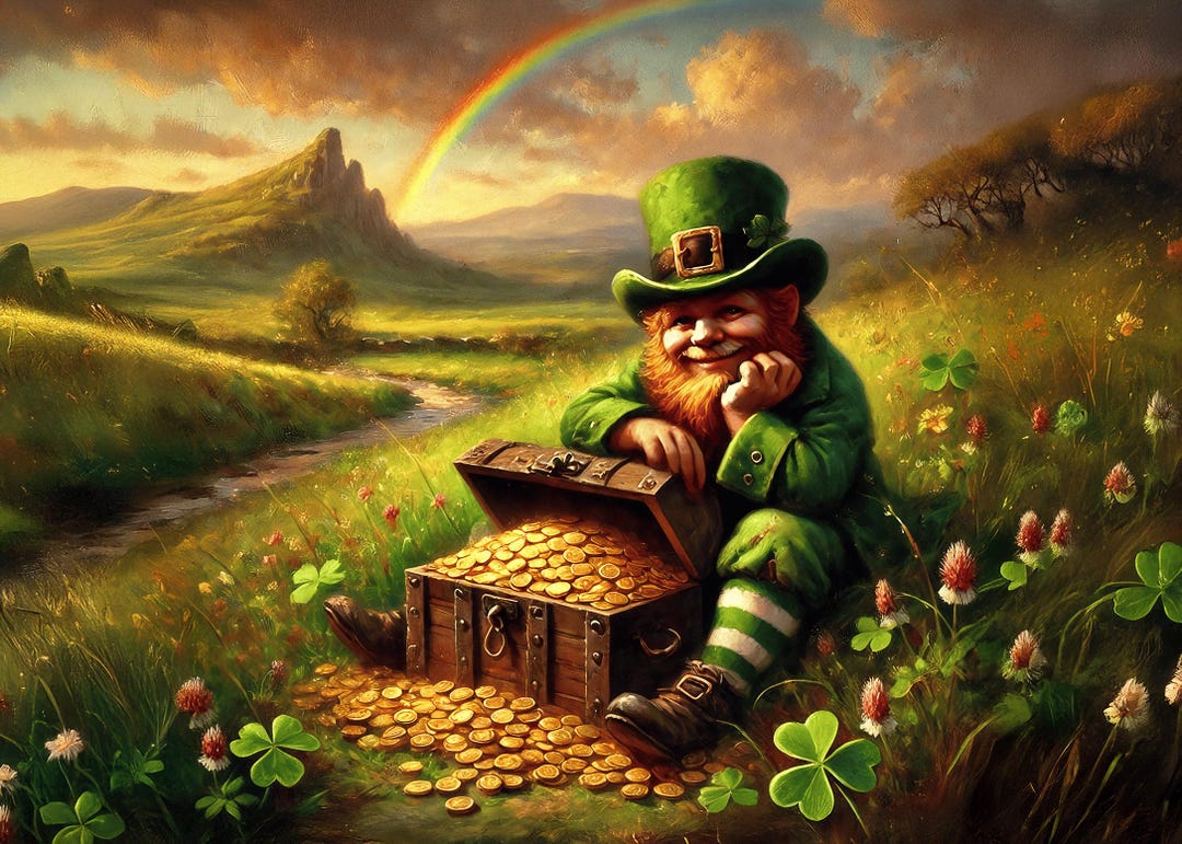 Printable Leprechaun and His Gold St Patricks Day Card Whimsical Irish ...