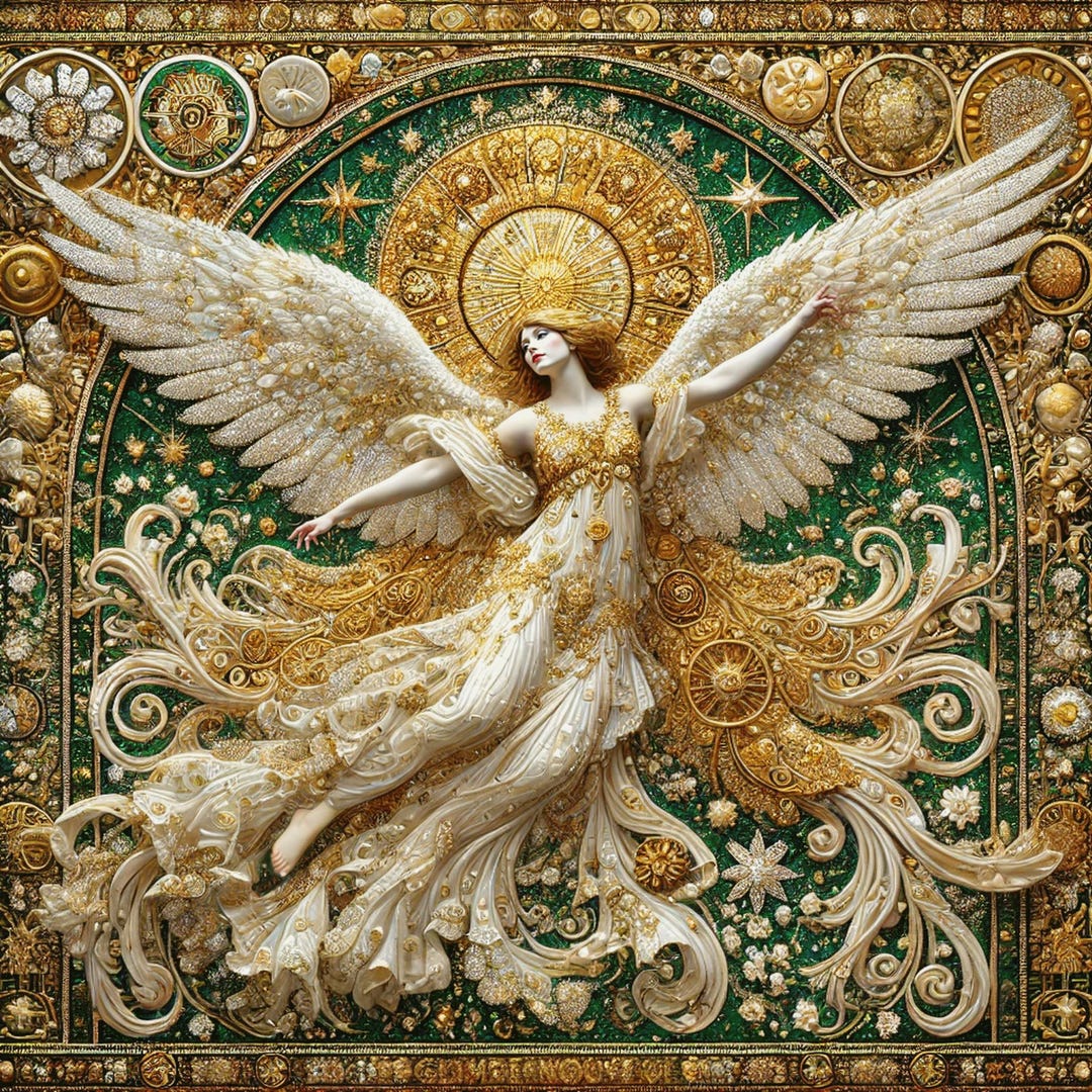 Luminous Gilded Angel Wall Art Digital Download Vintage Gold Emerald ...