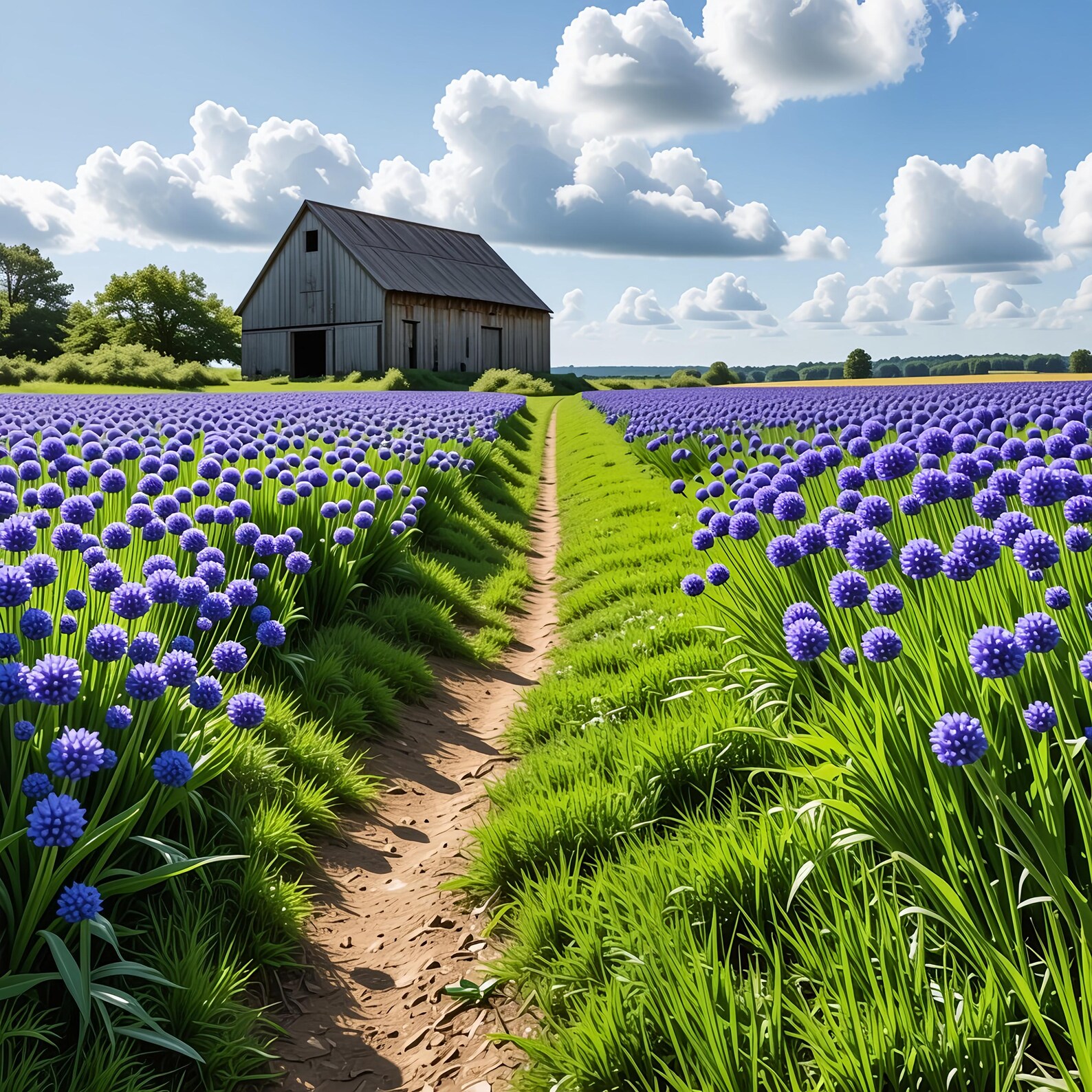 Blue Chive Field Print: Rustic Barn, Farmhouse Wall Decor (digital ...