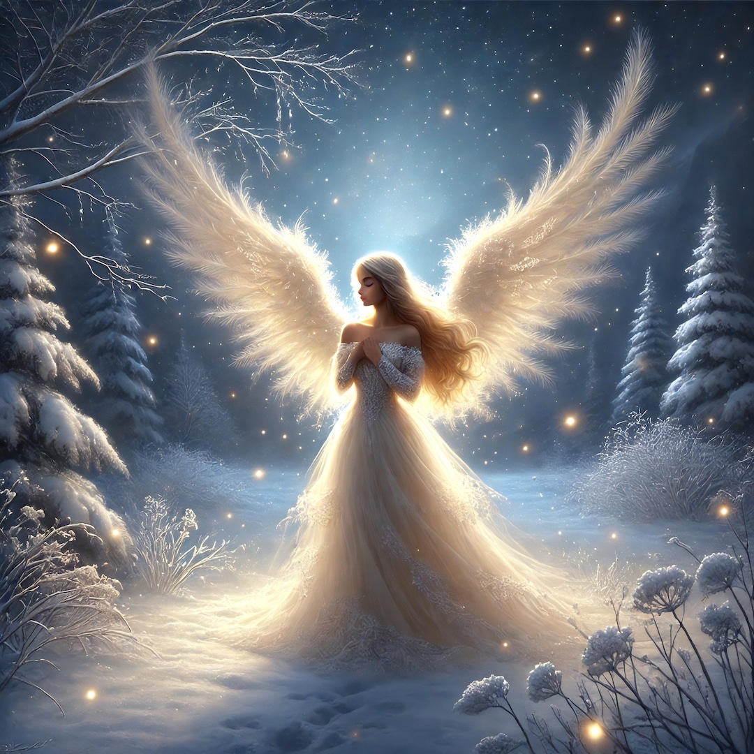 Victorian Winter Angel Art Print: Ethereal Christmas Scene (digital ...