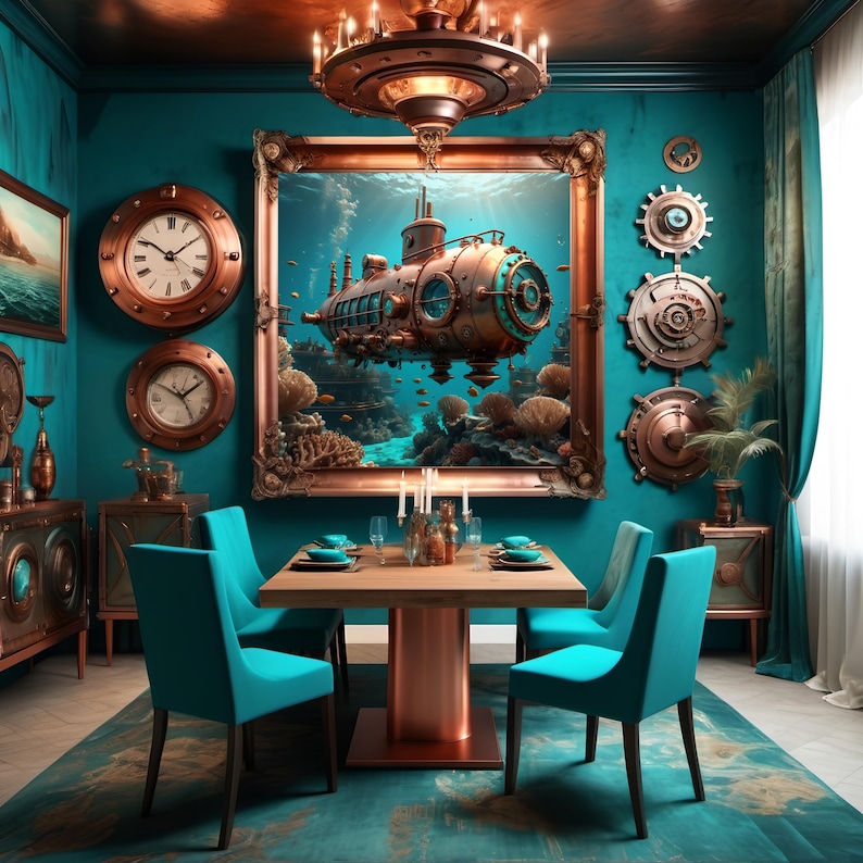 Underwater Steampunk Submarine Digital Print Nautical Fantasy Wall Art ...