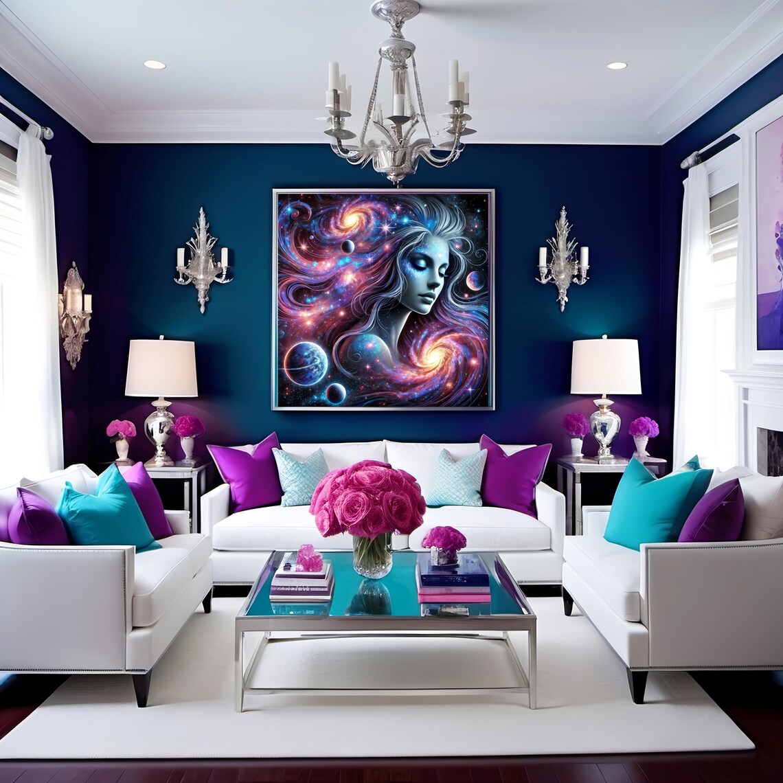 Cosmic Female Digital Art Print, Celestial Galaxy Wall Art, Mystic ...