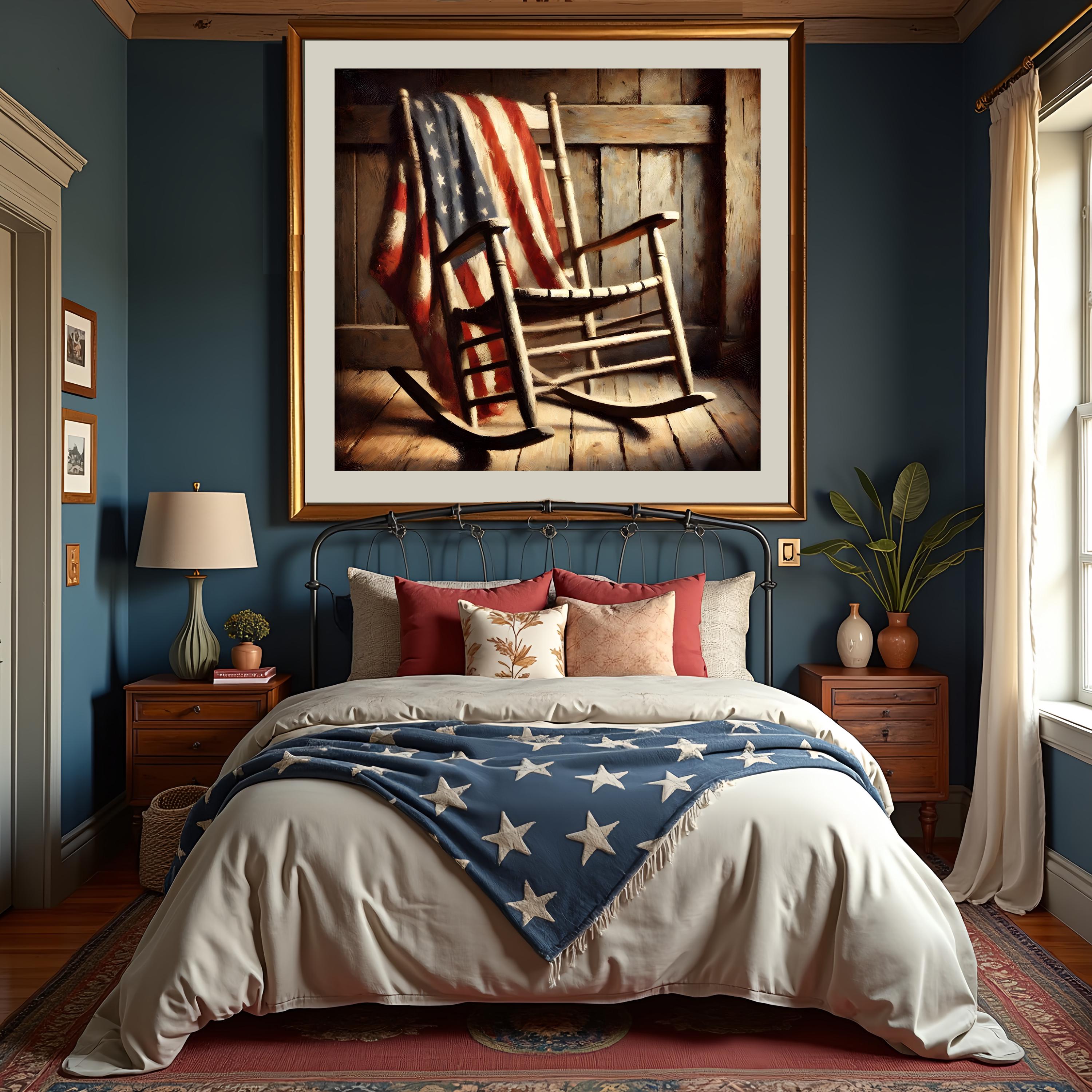 American Flag Rocking Chair Print: Rustic Americana Wall Art (digital ...