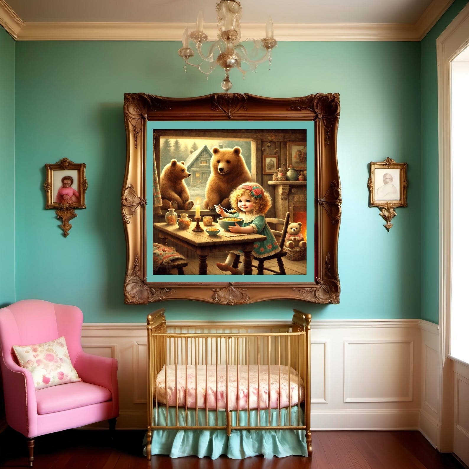 Goldilocks and the Three Bears Art: Whimsical Nursery Decor (digital ...