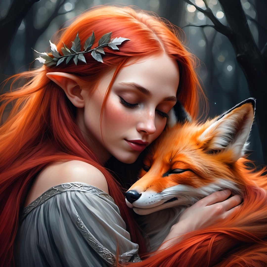 Woodland Elf With Fox Companion Digital Download Fantasy Forest Art ...