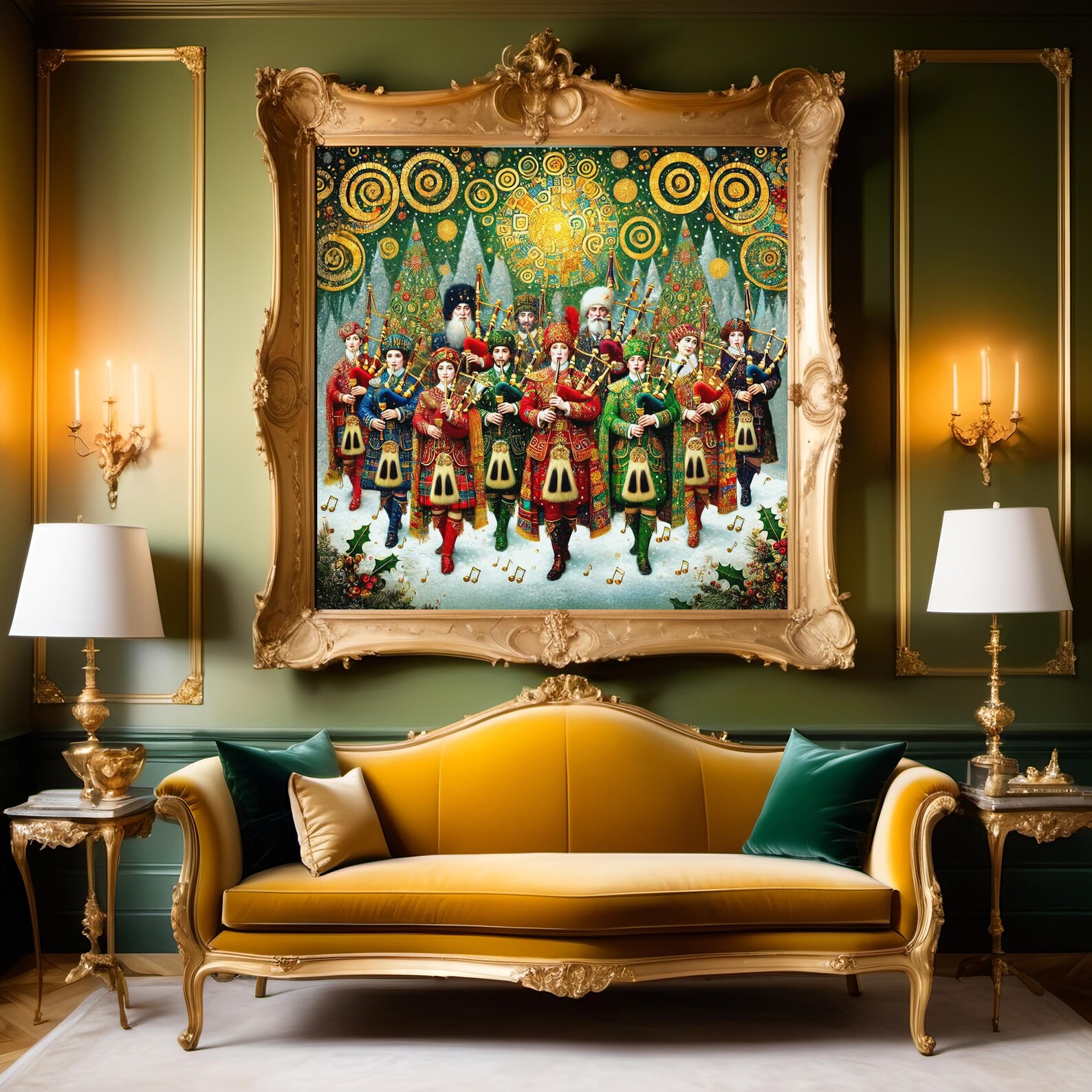 Eleven Pipers Piping Art Print: Klimt Inspired Christmas Decor (digital ...