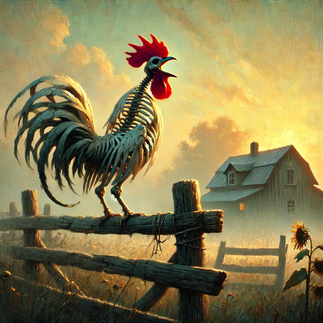 Skeleton Rooster Halloween Print: Gothic Farmhouse Wall Art (digital ...