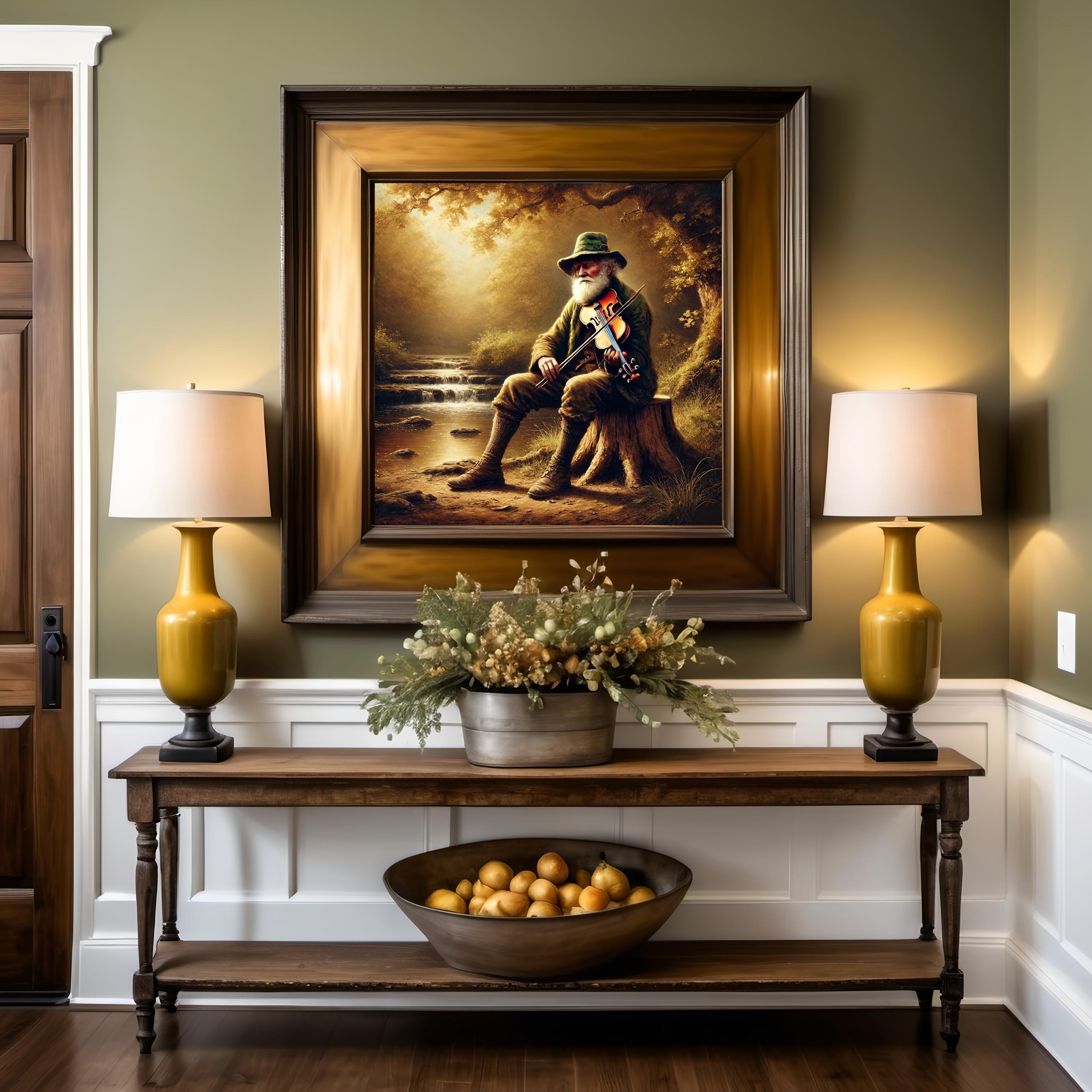 Vintage Irish Fiddle Player Impressionist Painting St Patricks Day Wall ...