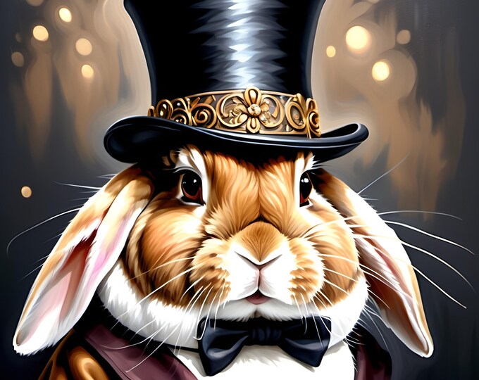 Victorian Rabbit Portrait: Dapper Bunny in Top Hat (digital Download ...