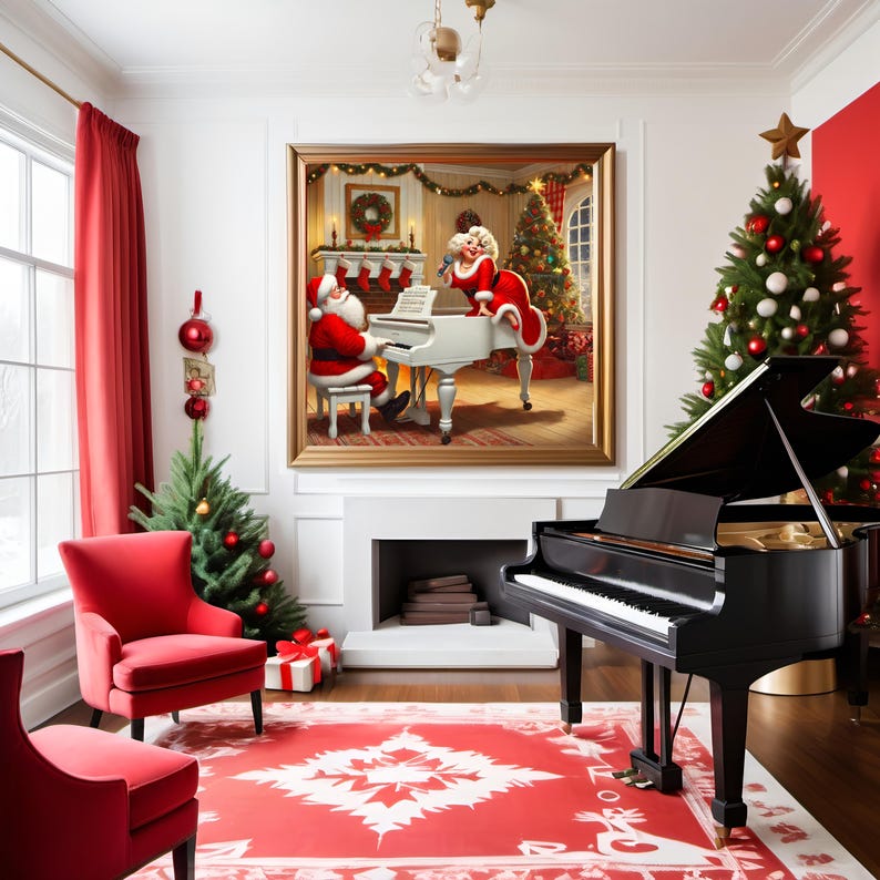 Santa and Mrs. Claus Making Music Wall Art Festive Christmas Decor ...