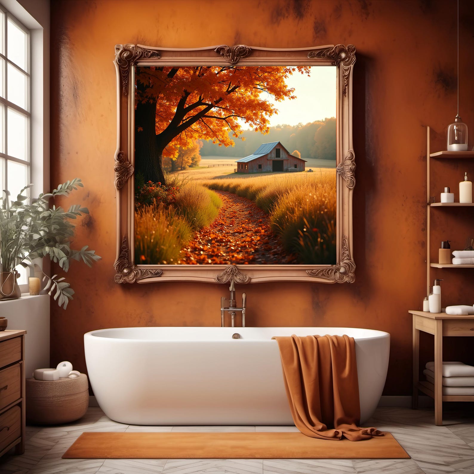 Picturesque Fall Barn Digital Wall Art Golden Autumn Landscape ...