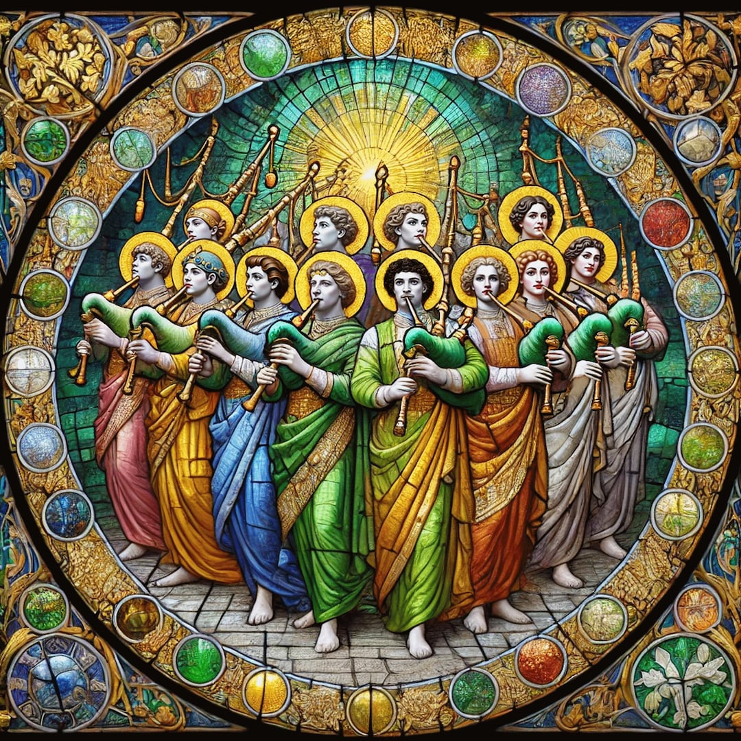Eleven Pipers Piping Stained Glass Art Art Nouveau Digital Art Klimt ...
