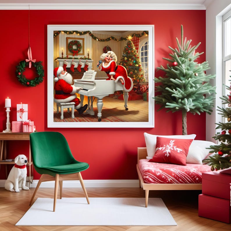 Santa and Mrs. Claus Making Music Wall Art Festive Christmas Decor ...
