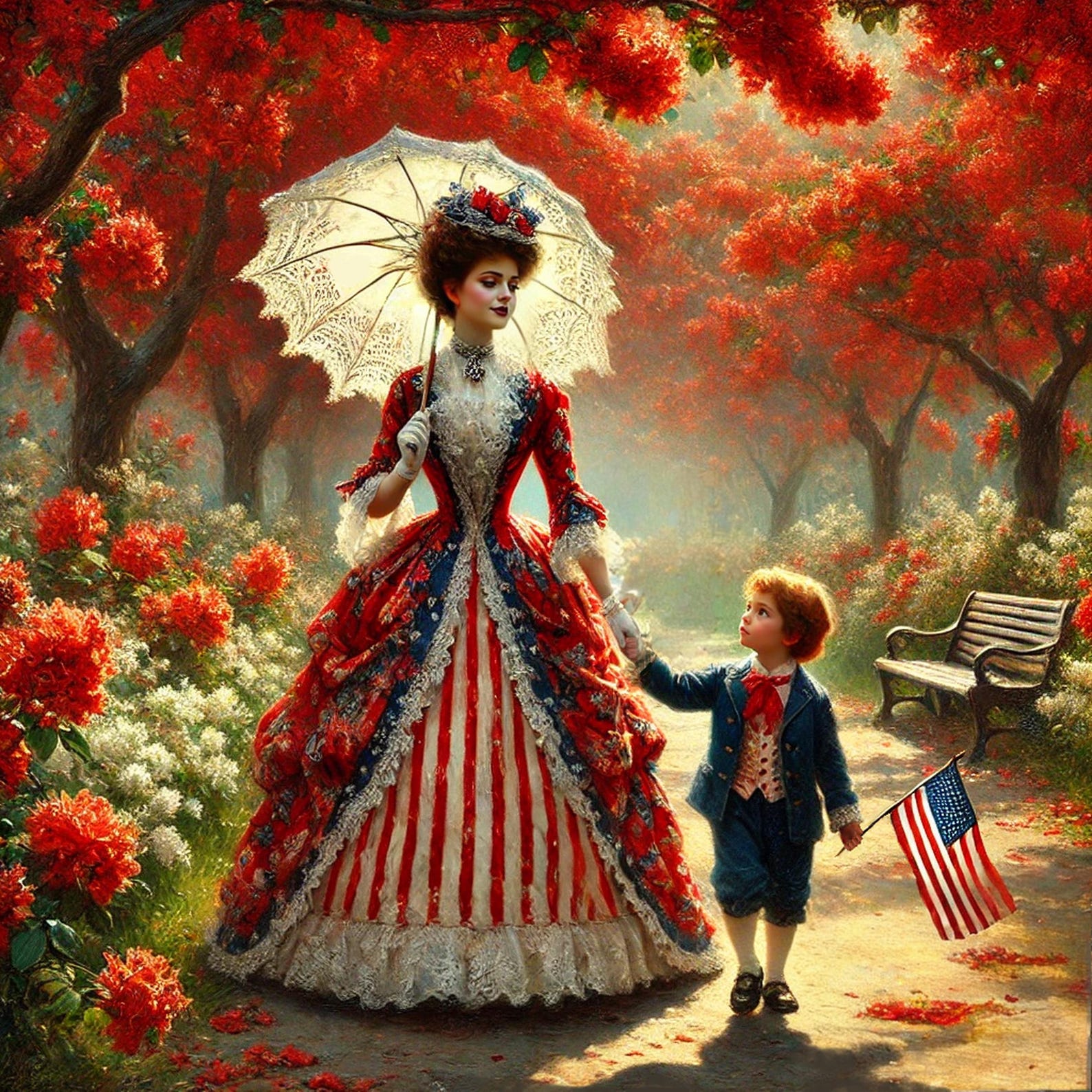 Victorian Mother & Son 4th of July Art: Patriotic Americana (digital ...