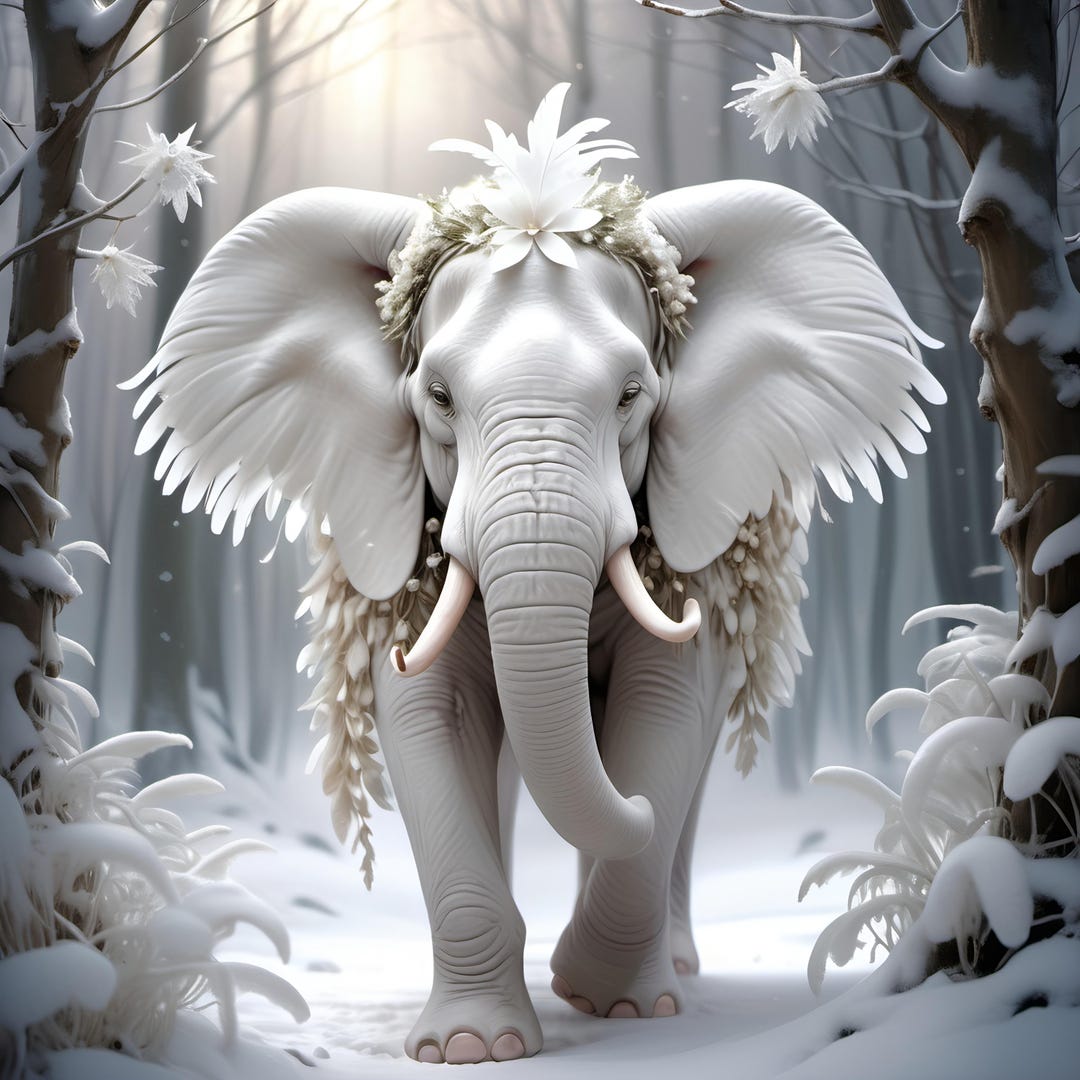 Elephant Digital Print Winter Wonderland Wall Art Elegant Wildlife Wall ...